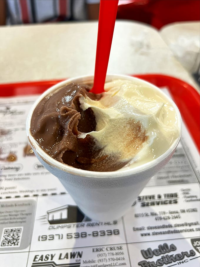 The chocolate-vanilla swirl malt that makes you wonder why we ever complicated desserts beyond this perfect formula.