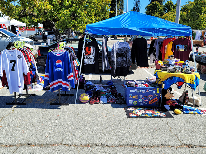 Vintage jerseys and quirky tees await new owners—because someone else's fashion history is your unique future wardrobe statement.