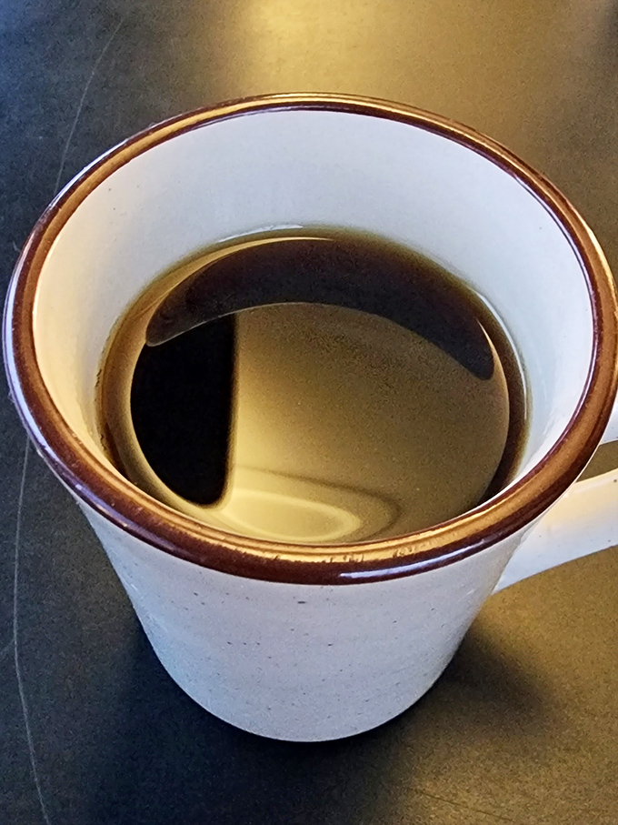 A simple cup of diner coffee—the kind that doesn't need fancy Italian names to get the job done right.
