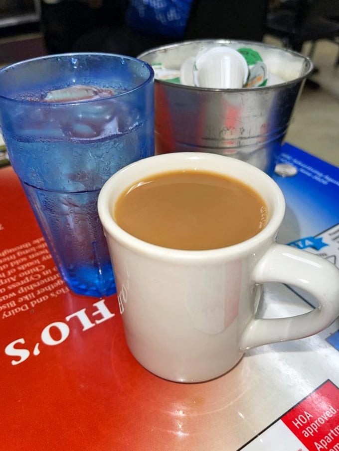 Sometimes the simplest pleasures are the best – like this honest cup of diner coffee that doesn't need fancy foam art to make its point.
