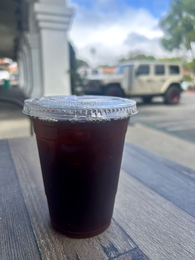 Cold brew with a view—the perfect companion to your donut adventure and antidote to the Southern California sunshine.