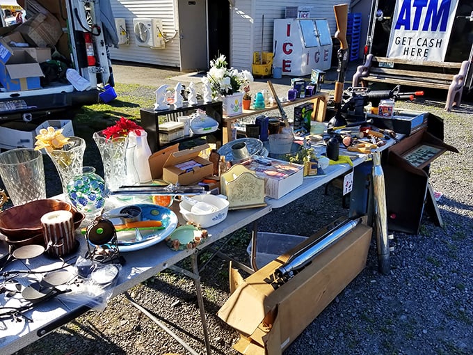 From crystal glassware to vintage cameras, this table offers the perfect ingredients for your next "I found it at a flea market" humble brag.