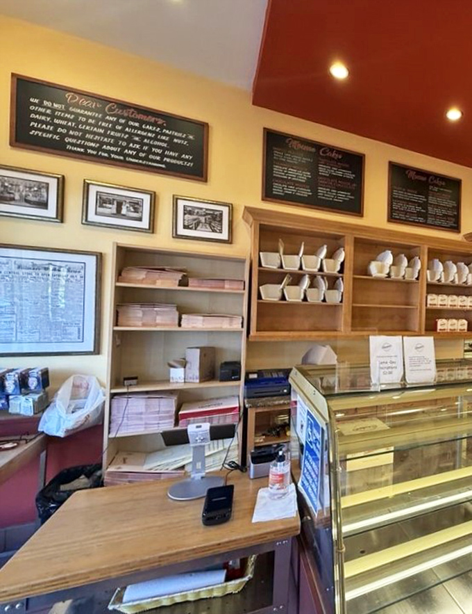 The organized counter setup reveals a bakery that takes both presentation and efficiency seriously indeed.