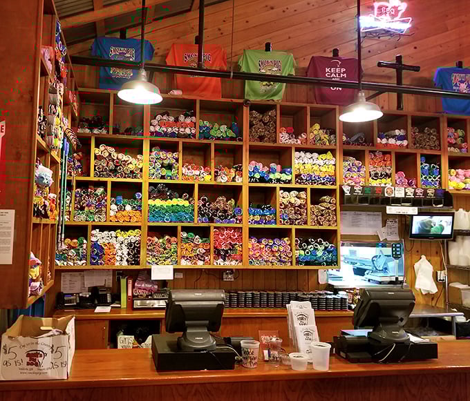 The merchandise wall is like a souvenir shop for your taste buds. Take home a flavor memory when the meal is just a happy recollection.