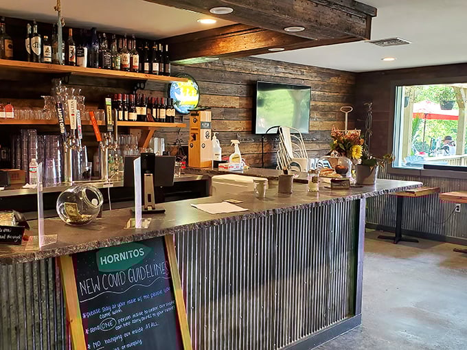 This isn't just a bar—it's a wood-paneled mission statement about how seriously they take your drinking and dining pleasure.