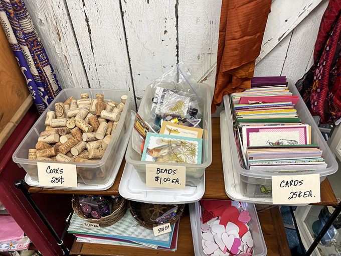 The craft supply motherlode—wine corks, beads, and cards galore. Marie Kondo would not approve of what's about to happen to your craft room.