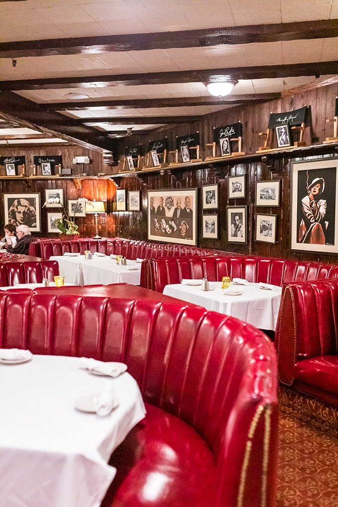 Hollywood royalty watches over diners from these walls, creating a gallery of familiar faces that feels like a family reunion.