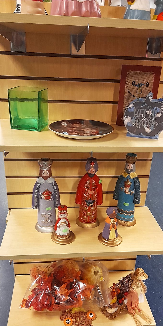 The Three Wise Men figurines stand guard over seasonal décor. They've traveled far, but not as far as from the original owner's home to here.