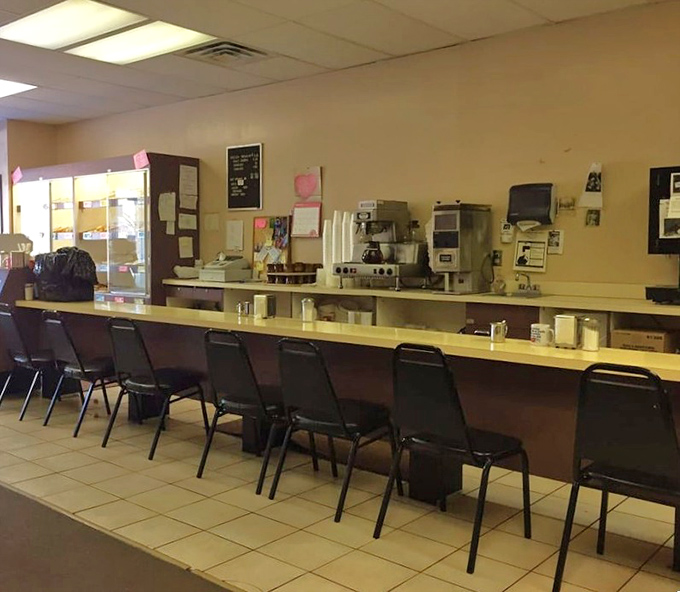 No-frills seating that says, "We put all our effort into the donuts, not the furniture"—and that's exactly the right priority.