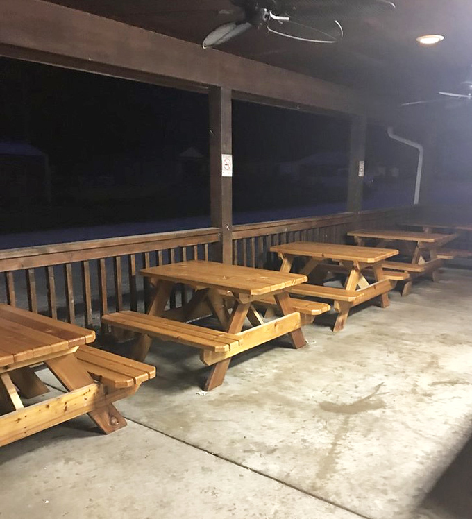 Nighttime dining with a view of... well, nothing but your food. Sometimes the best ambiance is no distraction at all.