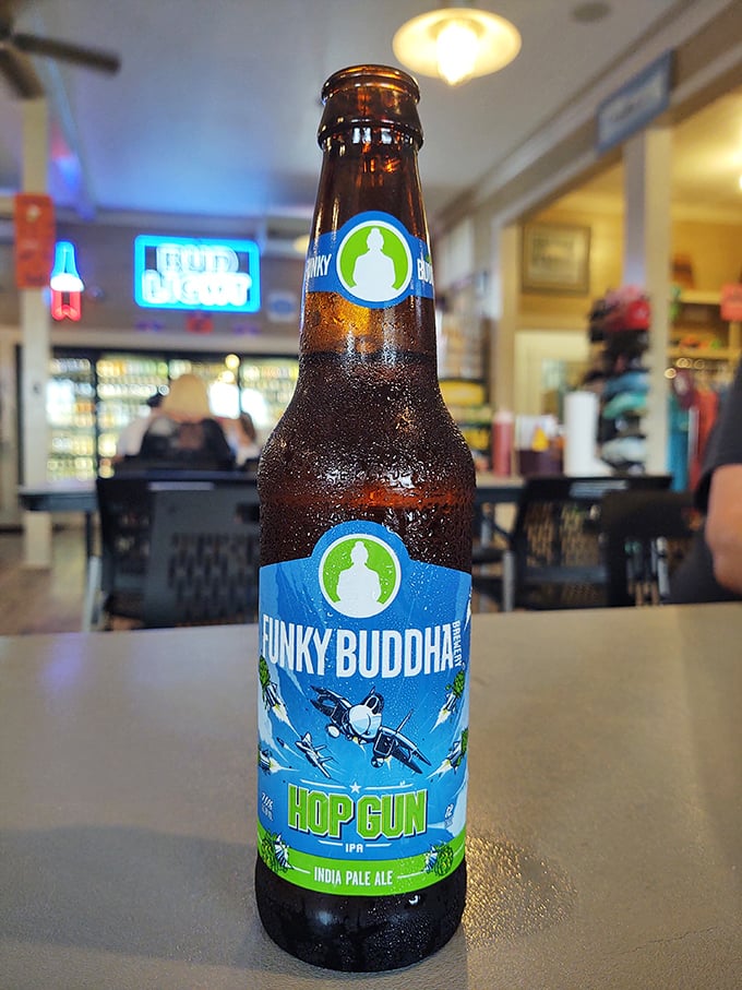 The beer selection includes craft options like Funky Buddha, because even in a no-frills joint, your taste buds deserve some excitement.