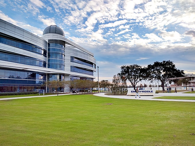 Embry-Riddle's futuristic campus looks like it could launch rockets or retirement dreams. Architecture that makes you feel smarter just by looking at it.