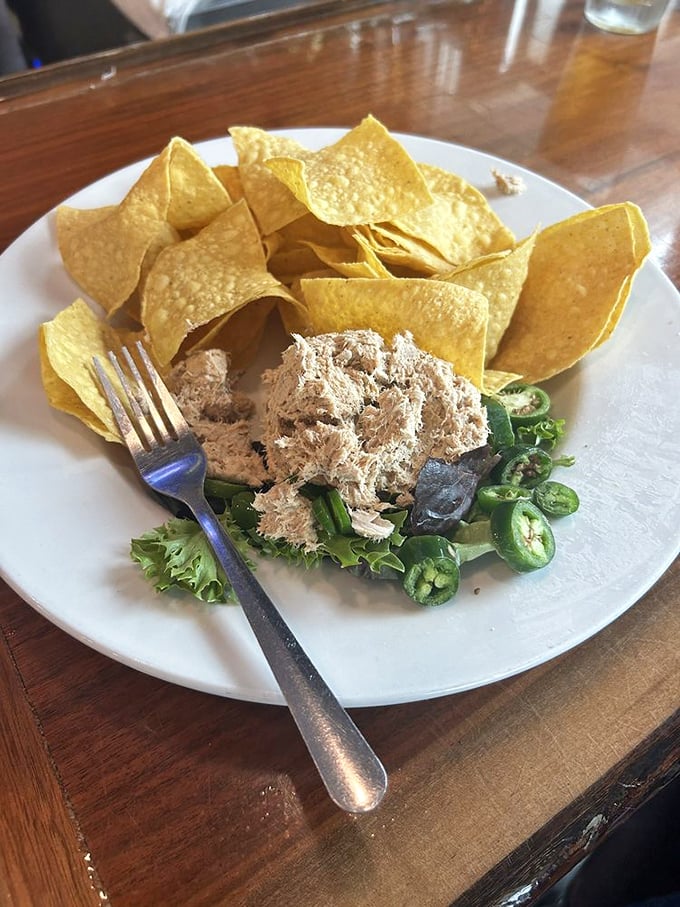 Fish dip and tortilla chips—the beach appetizer that's launched a thousand conversations. Those jalapeño slices aren't just garnish; they're an exclamation point.