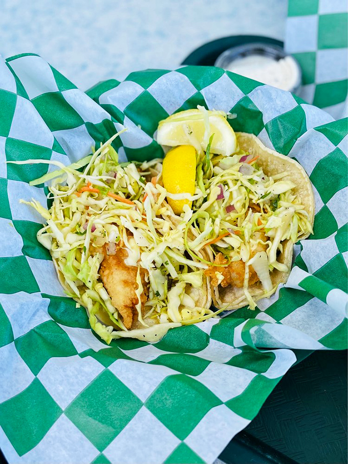 Fish tacos crowned with fresh slaw and a squeeze of lemon—portable perfection that captures Morro Bay's flavors in each hand-held bite.
