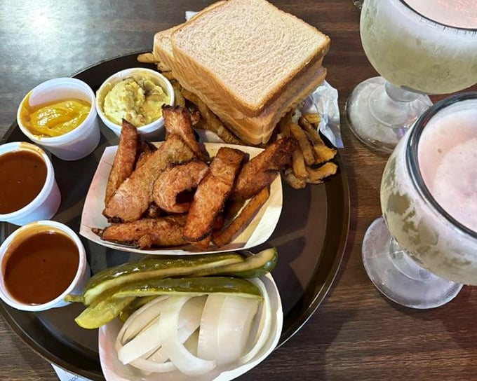 Crispy fried delights and white bread—the supporting cast that deserves their own standing ovation in this barbecue drama.