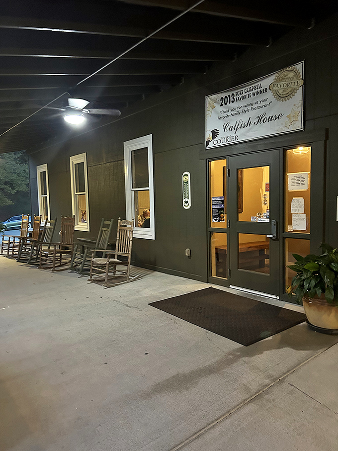 Rocking chairs on the front porch say "stay awhile" before you even get inside. Southern hospitality's opening act.