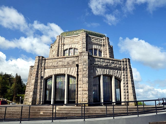 This stone structure wasn't just built to last—it was designed to complement the view rather than compete with it. Architecture that knows its place.