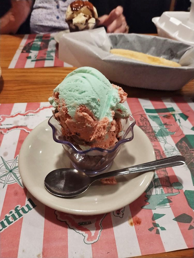Spumoni ice cream that transports you straight to an Italian summer. Those layers of color promise flavor adventures that make vanilla seem like giving up.