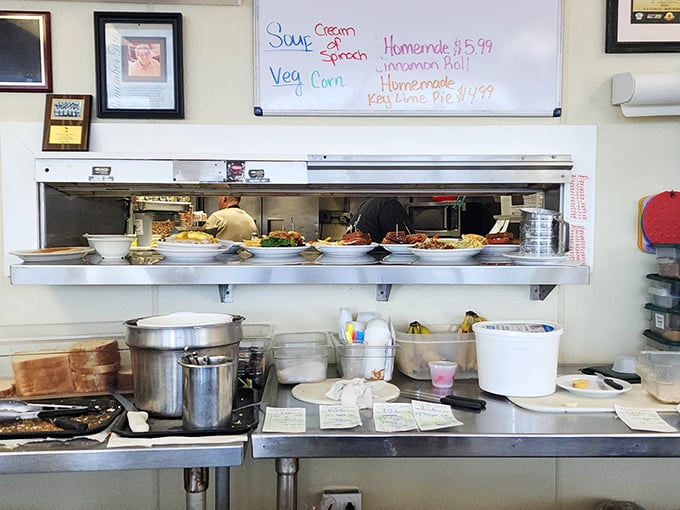 The pass-through window offers a glimpse of culinary magic. Homemade cinnamon rolls and Key lime pie – because vacation requires proper fuel.