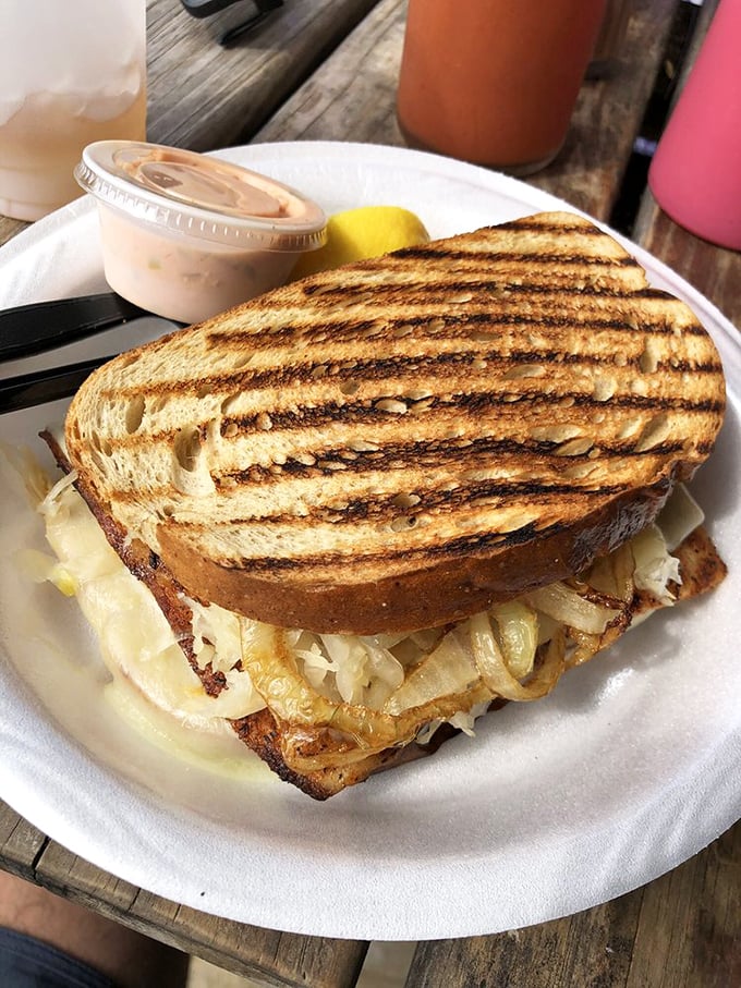 The grilled sandwich that asks, "Who says comfort food can't come from the ocean?" Melty, crunchy, and utterly satisfying.