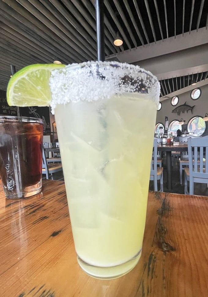 A margarita with a salt-crusted rim that's like the ocean meeting the desert—the perfect liquid companion to all things seafood.