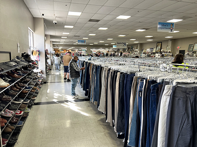 The men's department stretches into the horizon. A denim sea where fashion treasures wash ashore daily.