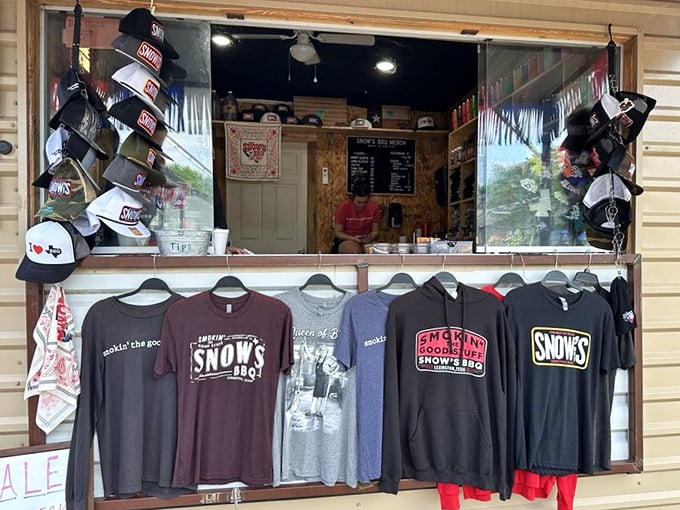 The merch window – where barbecue pilgrims can take home a souvenir to prove they made the journey to this smoked meat mecca.