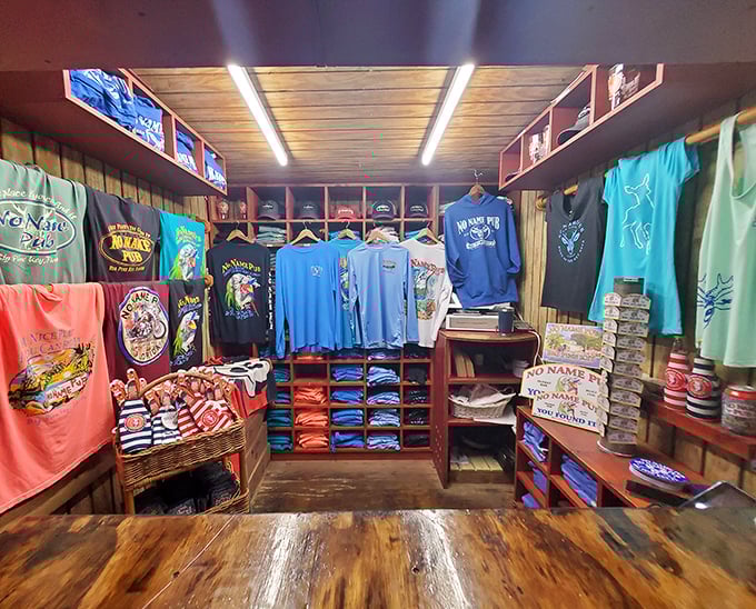 The merch room proves you're not the first to fall in love – t-shirts and souvenirs for those who need more than memories to take home.