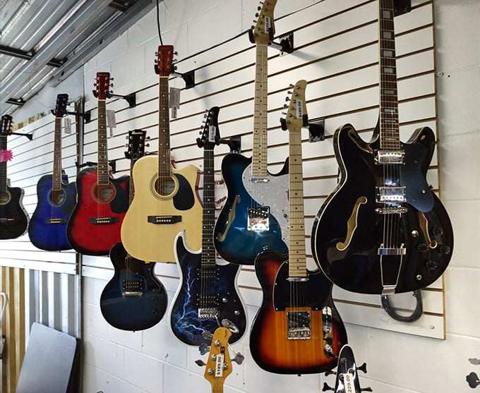 Musicians take note: these walls of guitars aren't just instruments—they're future rock anthems waiting to be strummed into existence.