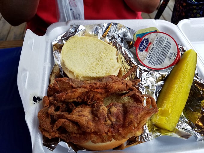 The soft shell crab sandwich—nature's perfect timing meets Maryland's perfect preparation. When that crunchy-soft texture hits your taste buds, time stands still.