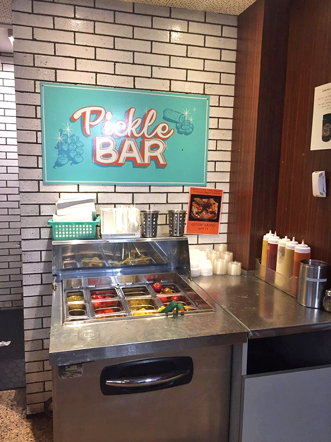 The pickle bar—where the phrase "big dill" isn't just a dad joke, it's a legitimate description of your sandwich enhancement options.