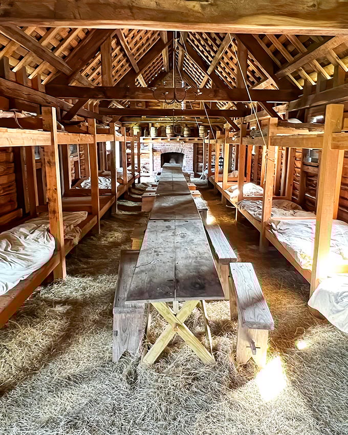 Soldiers' quarters that make modern studio apartments look spacious. The straw-filled mattresses were the 18th-century version of memory foam.