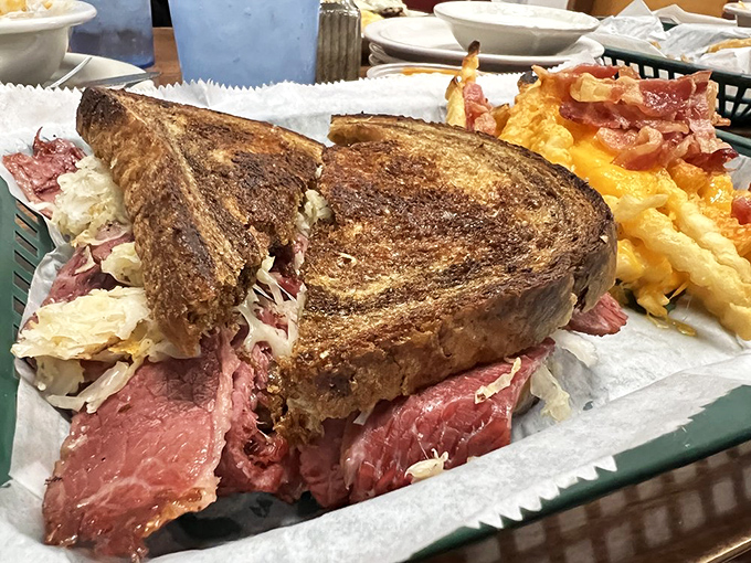 The Reuben – where corned beef, sauerkraut, and Swiss create a harmony sweeter than the Indianapolis Children's Choir.