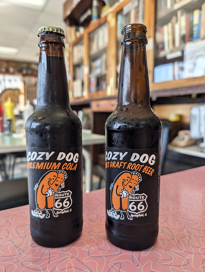Cozy Dog's branded root beer bottles stand as ambassadors of a simpler time, when soda was a treat and not a political statement.