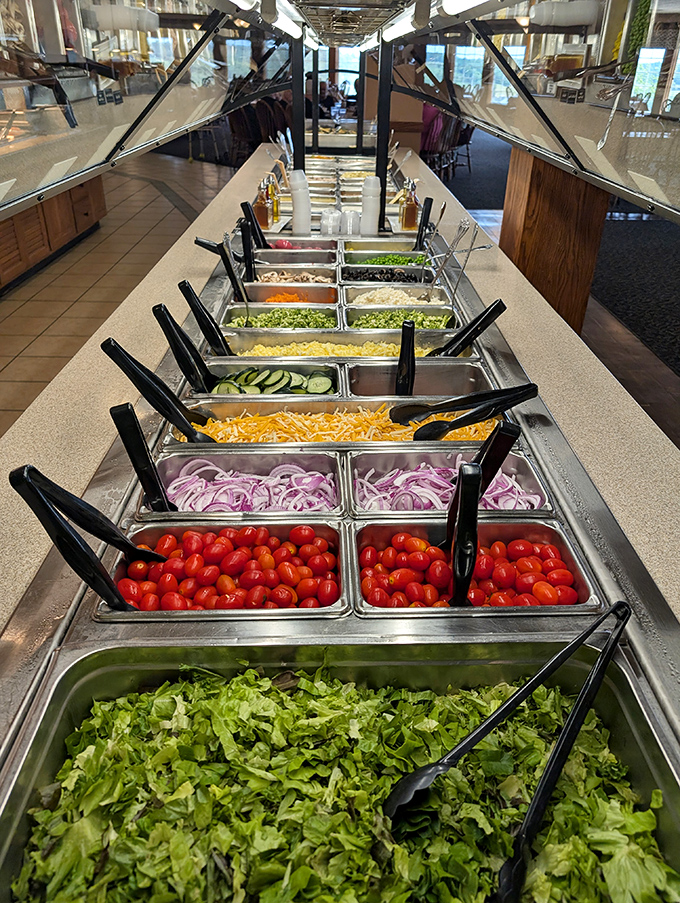 A salad bar that stretches toward the horizon, where vegetables actually look excited to be eaten rather than merely tolerated.