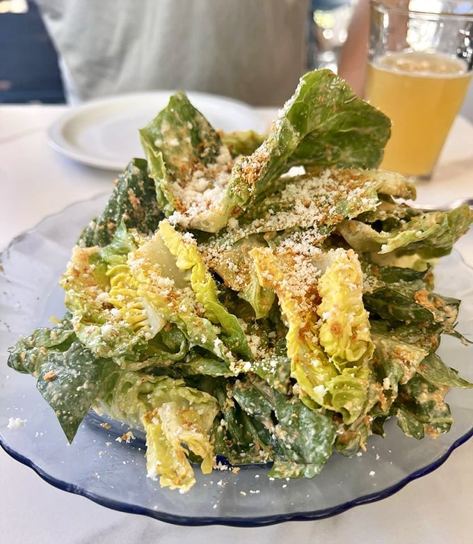 This Caesar salad has attitude—crisp little gems wearing a spicy Calabrian chili dressing with pecorino and breadcrumbs adding textural exclamation points.