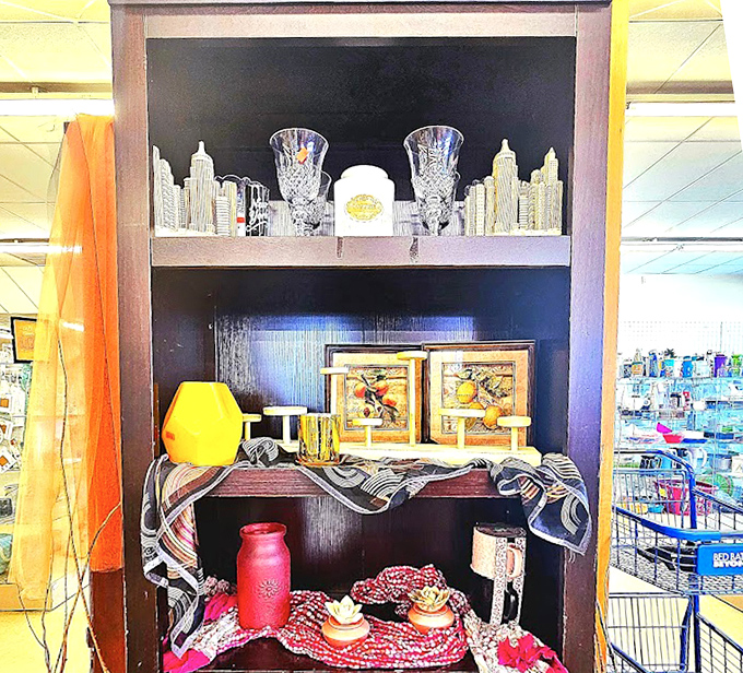 Curated vignettes showcase crystal, artwork, and decor—someone's former treasures poised to become your conversation pieces.
