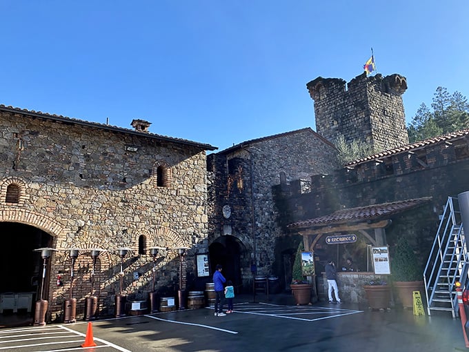 Even castle entrances have adapted to modern times. Medieval lords collected taxes; Castello di Amorosa collects admission fees and offers guided tours.
