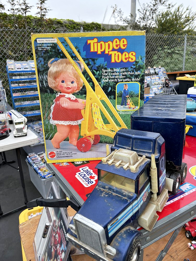 Tippee Toes and vintage trucks – childhood nostalgia available for purchase, no time machine required.