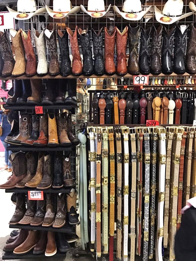 Cowboy boots and belts that would make John Wayne nod in approval—authentic Western wear without the Western prices.