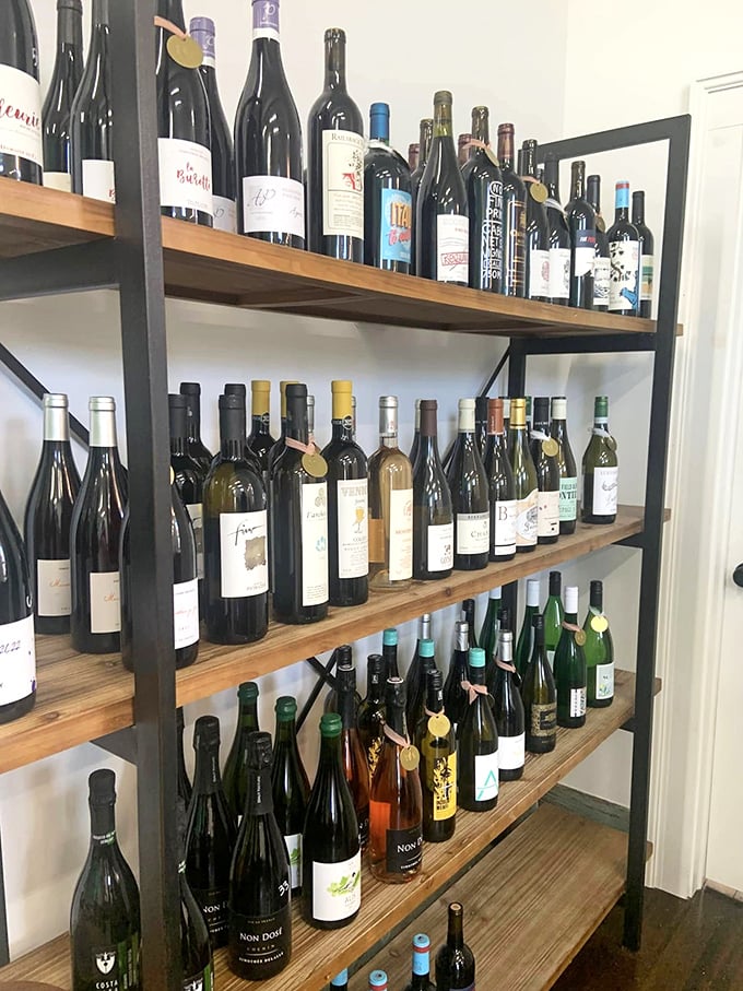 This wine display seems to have taken a wrong turn. Like finding Shakespeare in a monster truck rally – unexpectedly sophisticated.