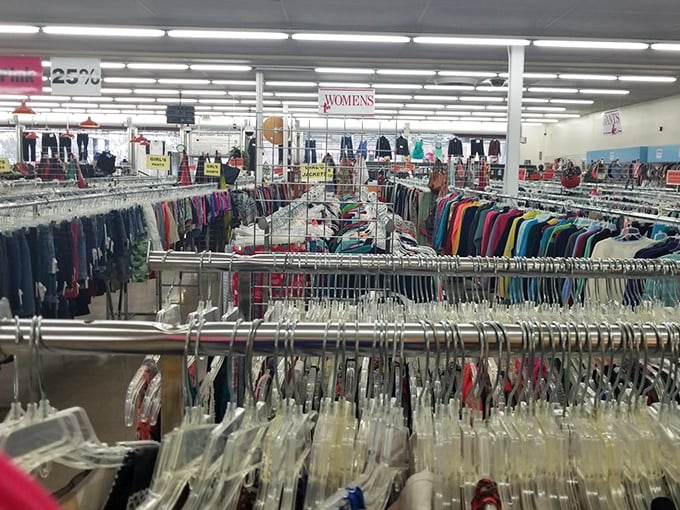 The women's section resembles a department store after the apocalypse—surprisingly organized chaos where fashion treasures hide in plain sight.