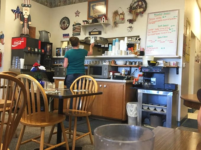 The coffee station—command central for the morning's most critical operation: caffeinating hungry patrons into functioning humans.