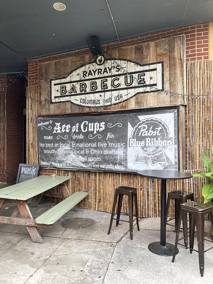 Ray Ray's rustic bamboo backdrop creates the perfect casual vibe for enjoying barbecue – because nothing pairs better with smoked meat than a laid-back atmosphere.