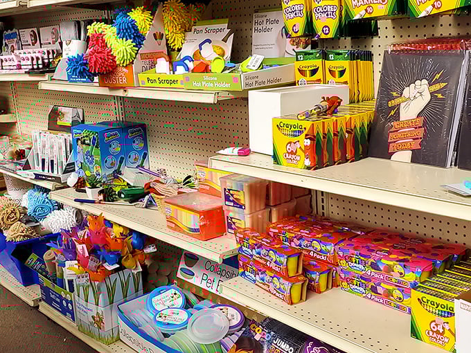 Arts and crafts supplies galore! Crayola heaven meets DIY paradise in an aisle that would make elementary school teachers weep with joy.