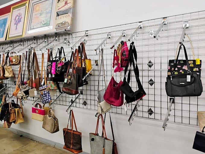 Handbag heaven! Designer lookalikes mingle with genuine vintage finds in this wall of fashion possibilities.