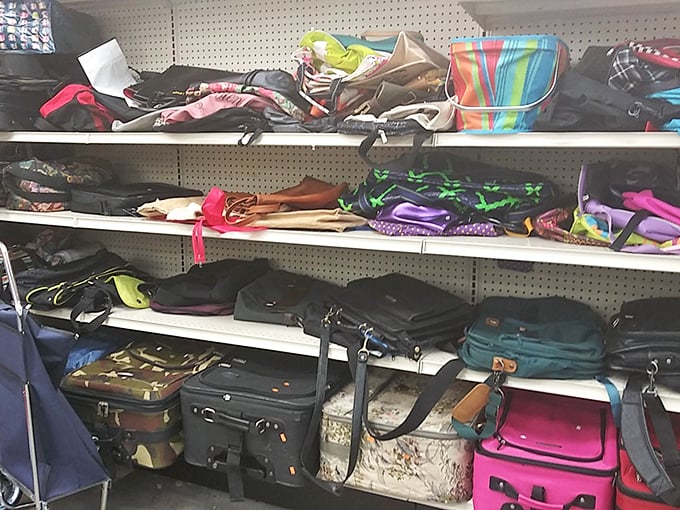 The luggage section: where your next adventure's companion is waiting at a fraction of department store prices.