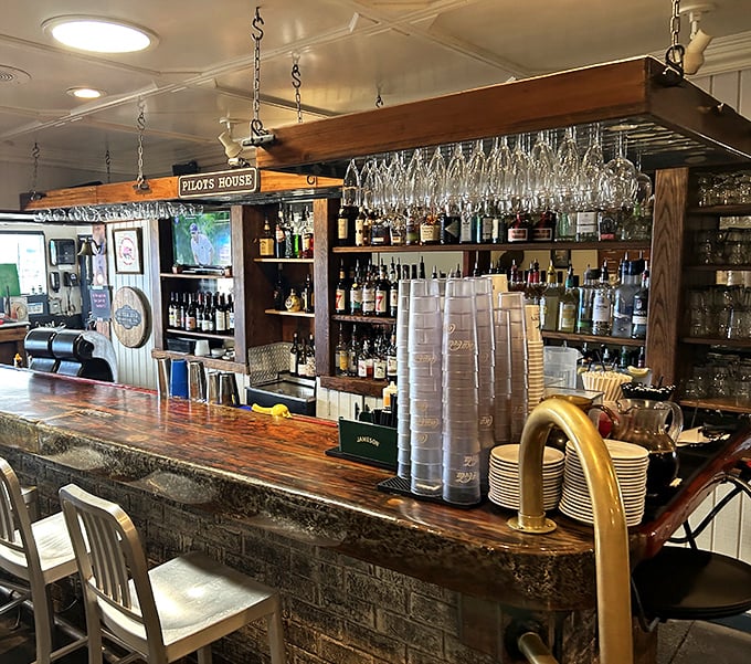 The bar stands ready like a trusty friend who always knows exactly what you need.