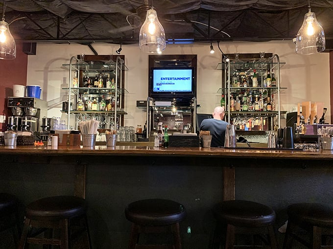 The bar area isn't just for evening libations—morning mimosas and Bloody Marys find their perfect stage here too.