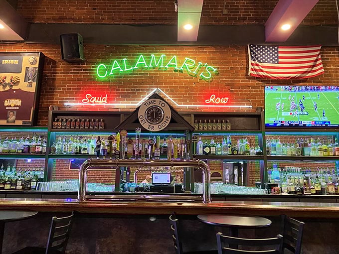 The neon sign glows like a beacon of hope for the hungry and thirsty. "Time to get down" indeed—down to some serious eating.
